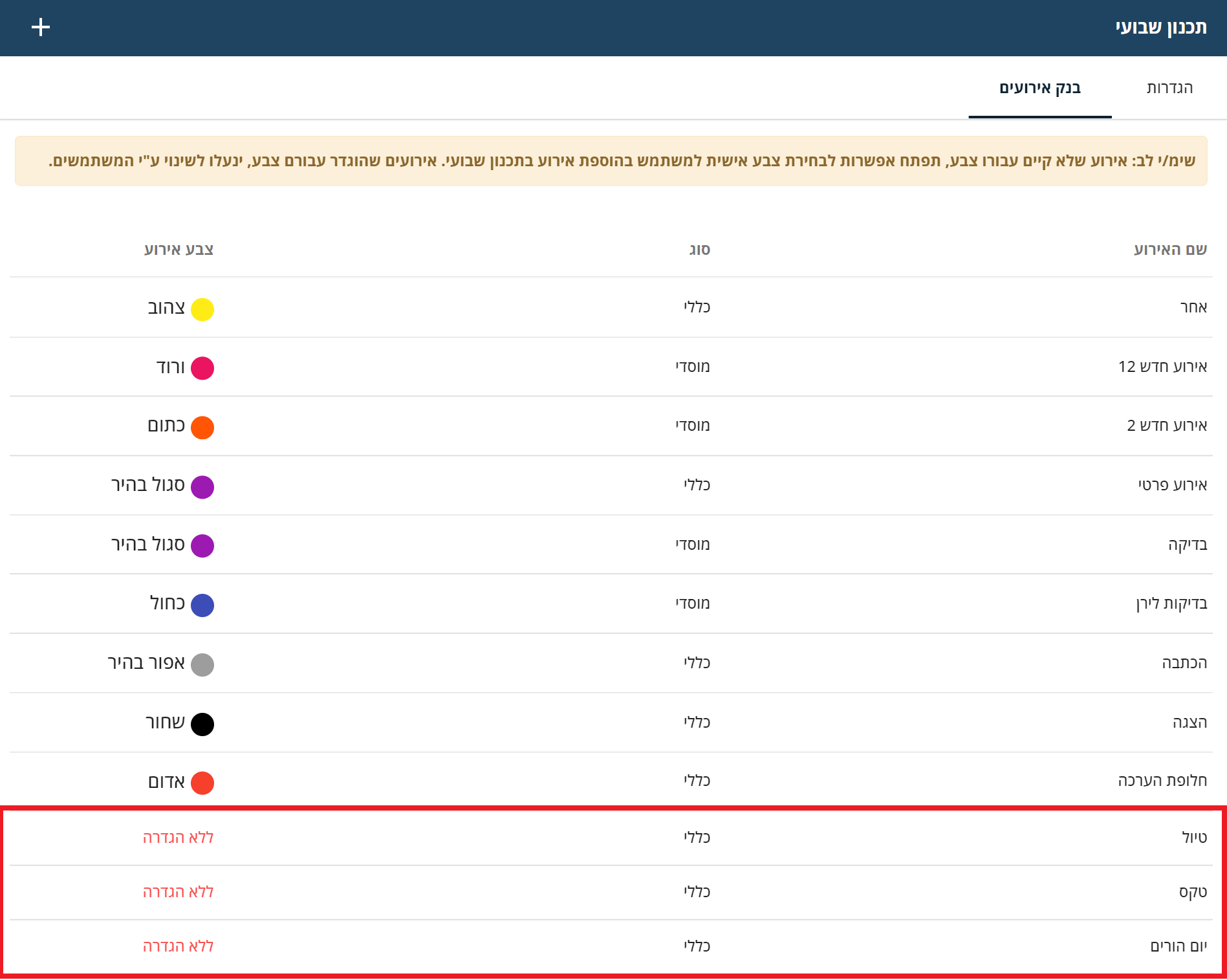 הגדרות והרשאות עבור המורים בתכנון שבועי – Webtop